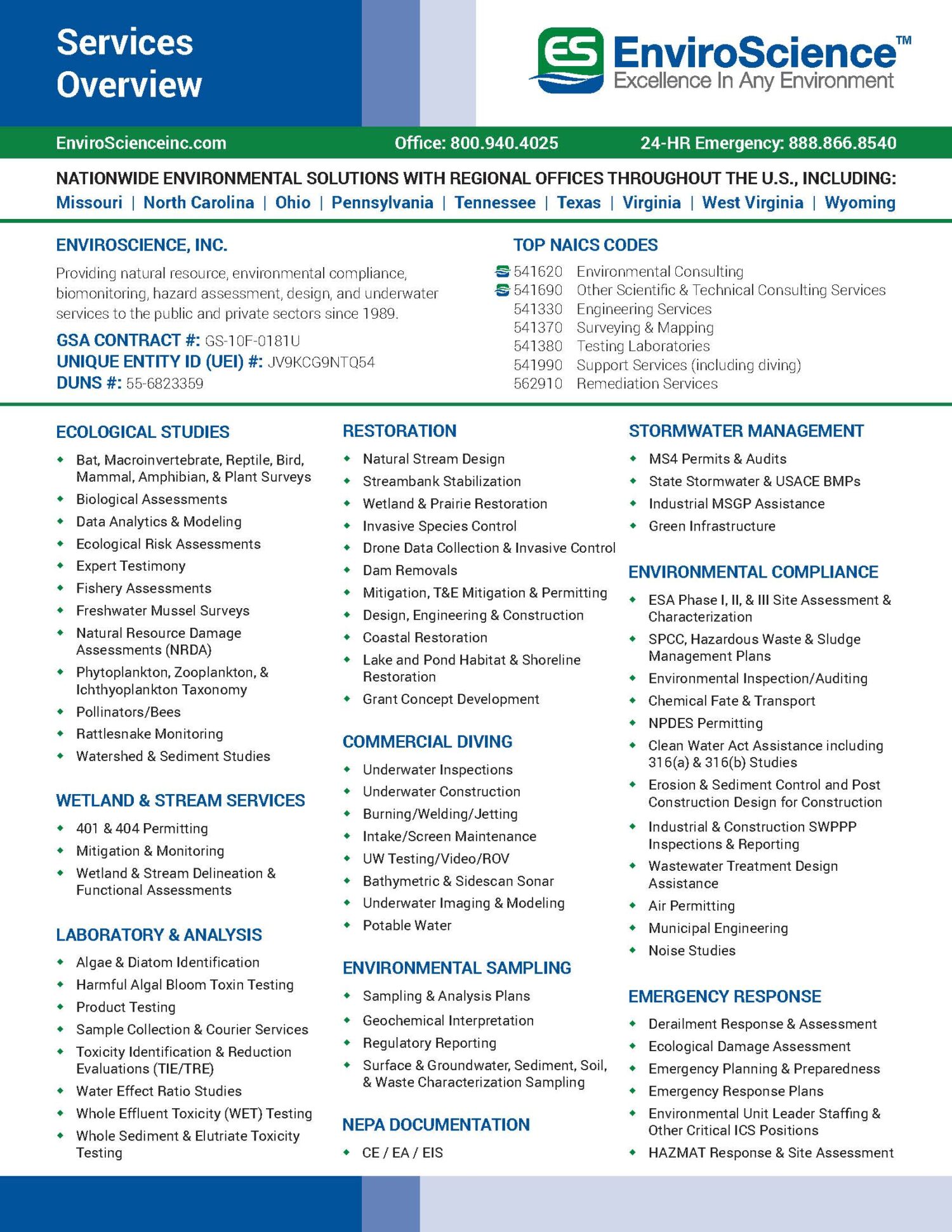 EnviroScience Corporate Capabilities Line Card | EnviroScience ...